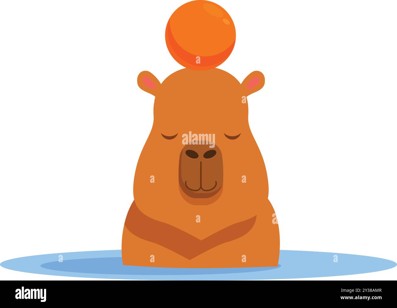 Cartoon illustration of a cute capybara relaxing in water with an ...