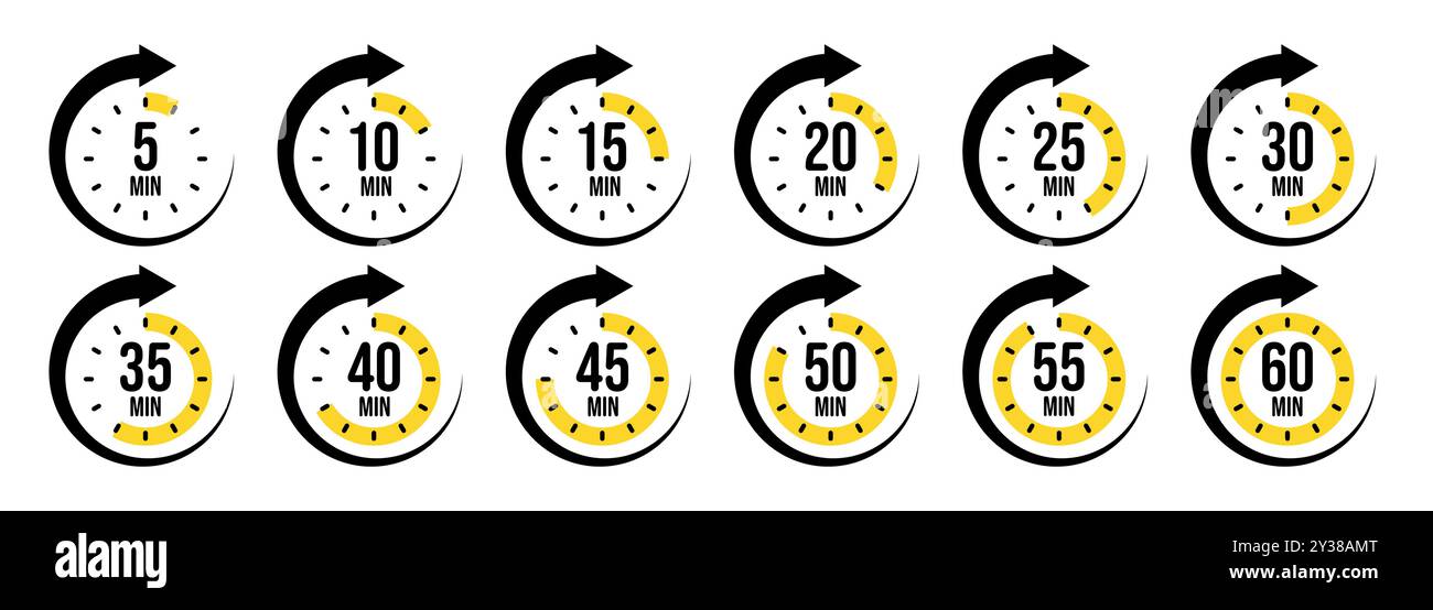 Stopwatch icons with pointer arrow. Colorful chronometer, time counter ...