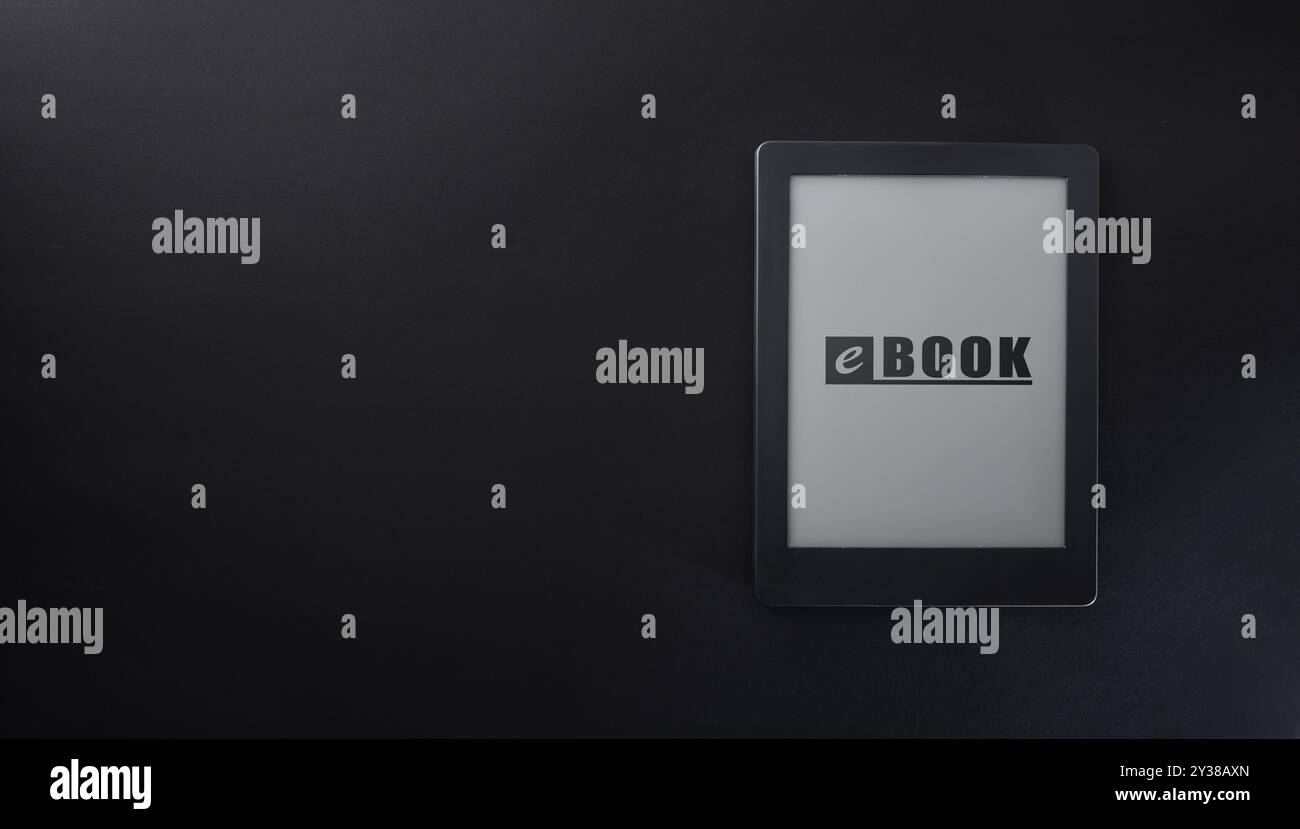 Digital reading concept with ebook with text on screen isolated on ...