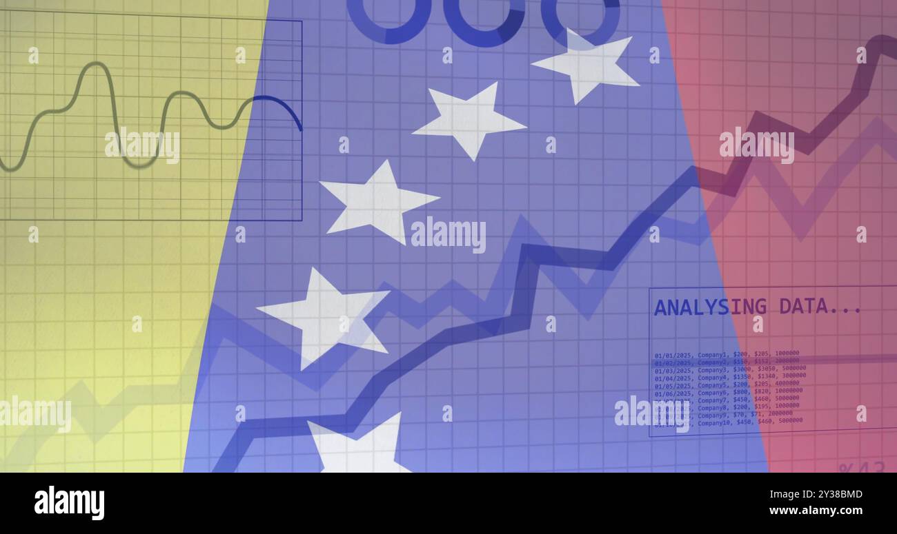 Venezuela flag image over financial graph and data charts Stock Photo ...