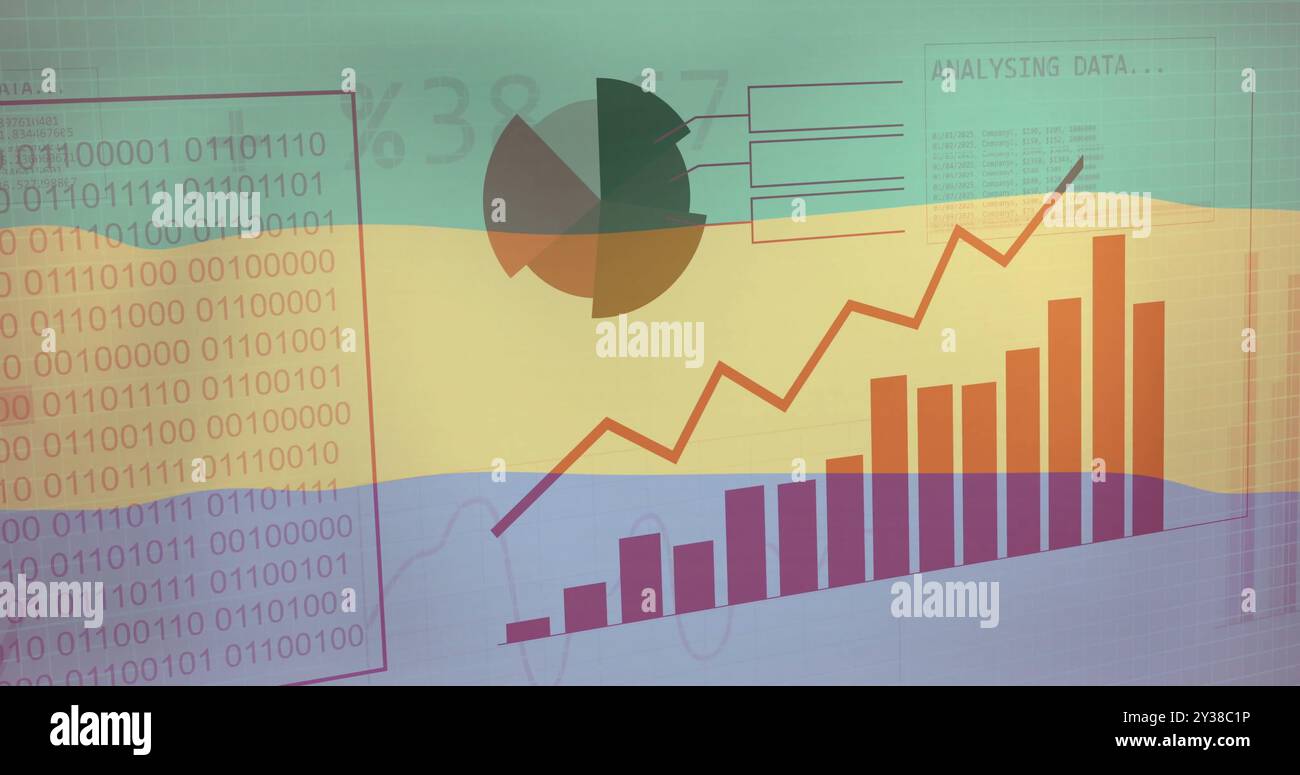 Binary code and data charts image over Gabon flag background Stock Photo - Alamy