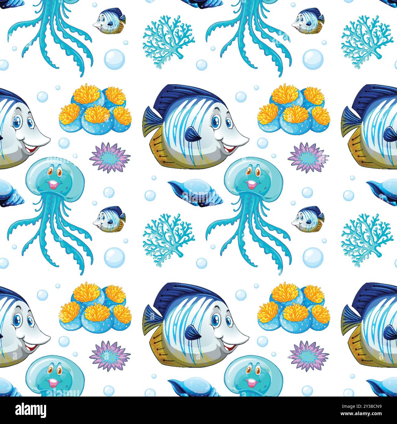 Colorful sea creatures in a seamless design Stock Vector Image & Art ...