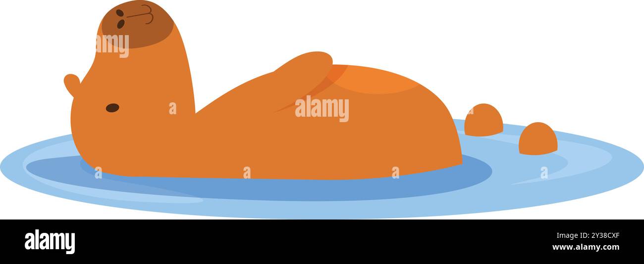 Cartoon capybara swimming in blue water, a cheerful illustration ...