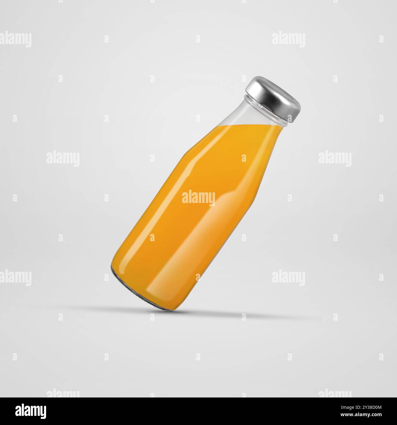 Mockup of a glass bottle with orange juice, glossy packaging with drink ...