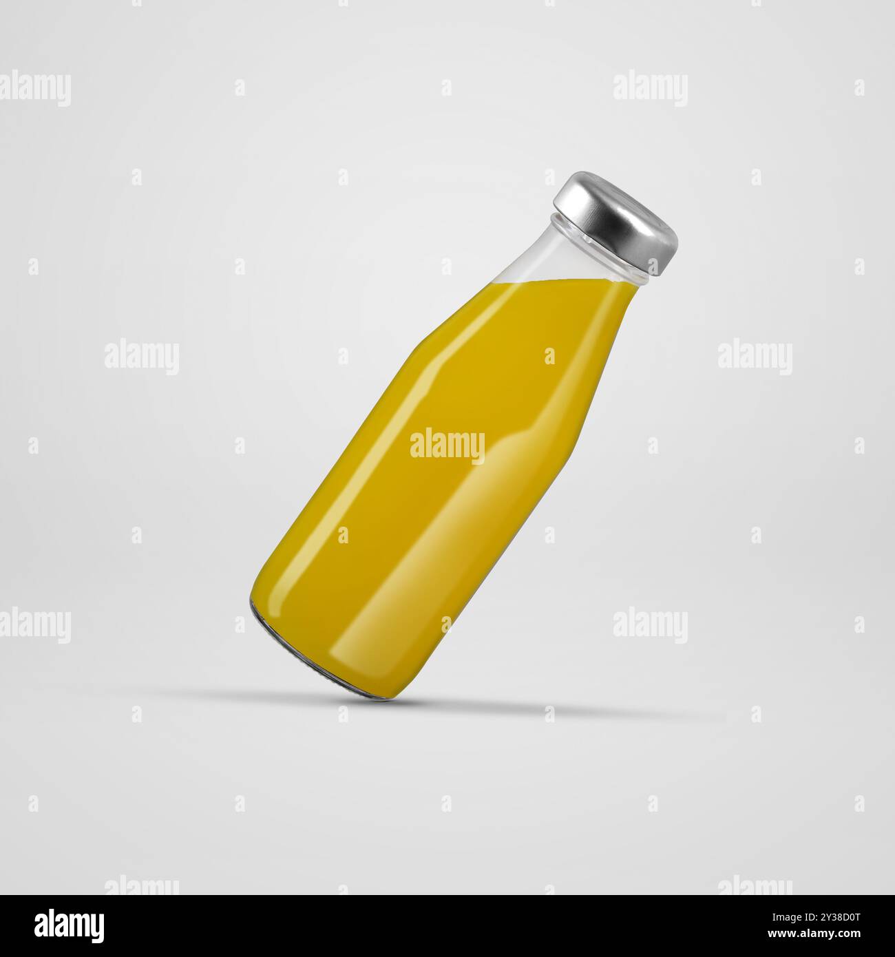 Template of a glass bottle with pineapple juice, glossy packaging with ...