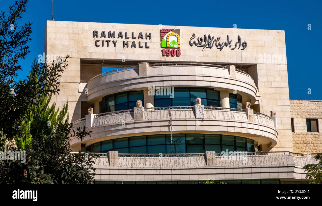 Ramallah City Hall in the Old Down district of the Palestine capital ...