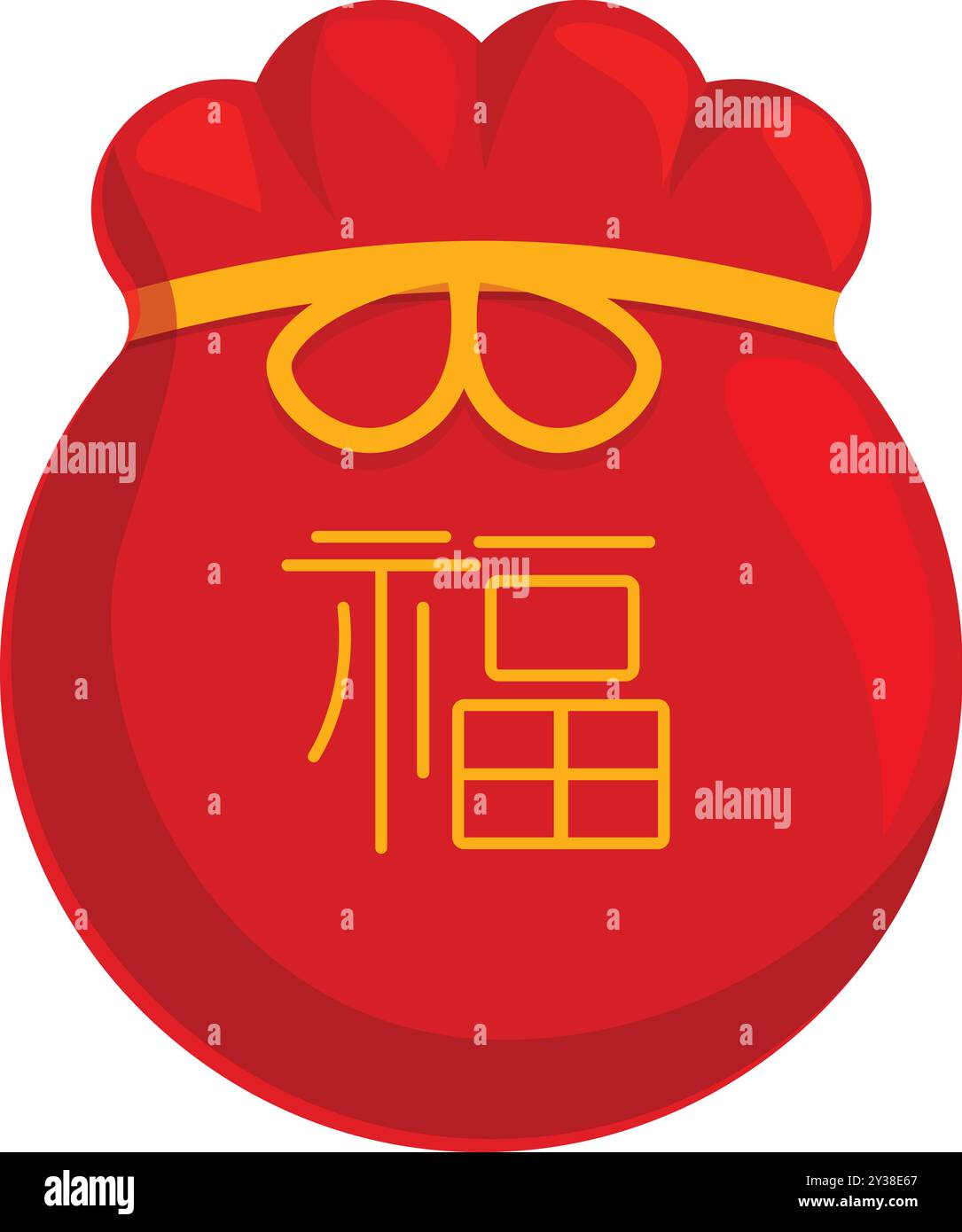 Red bag with the chinese character for fortune, tied with a golden knot ...