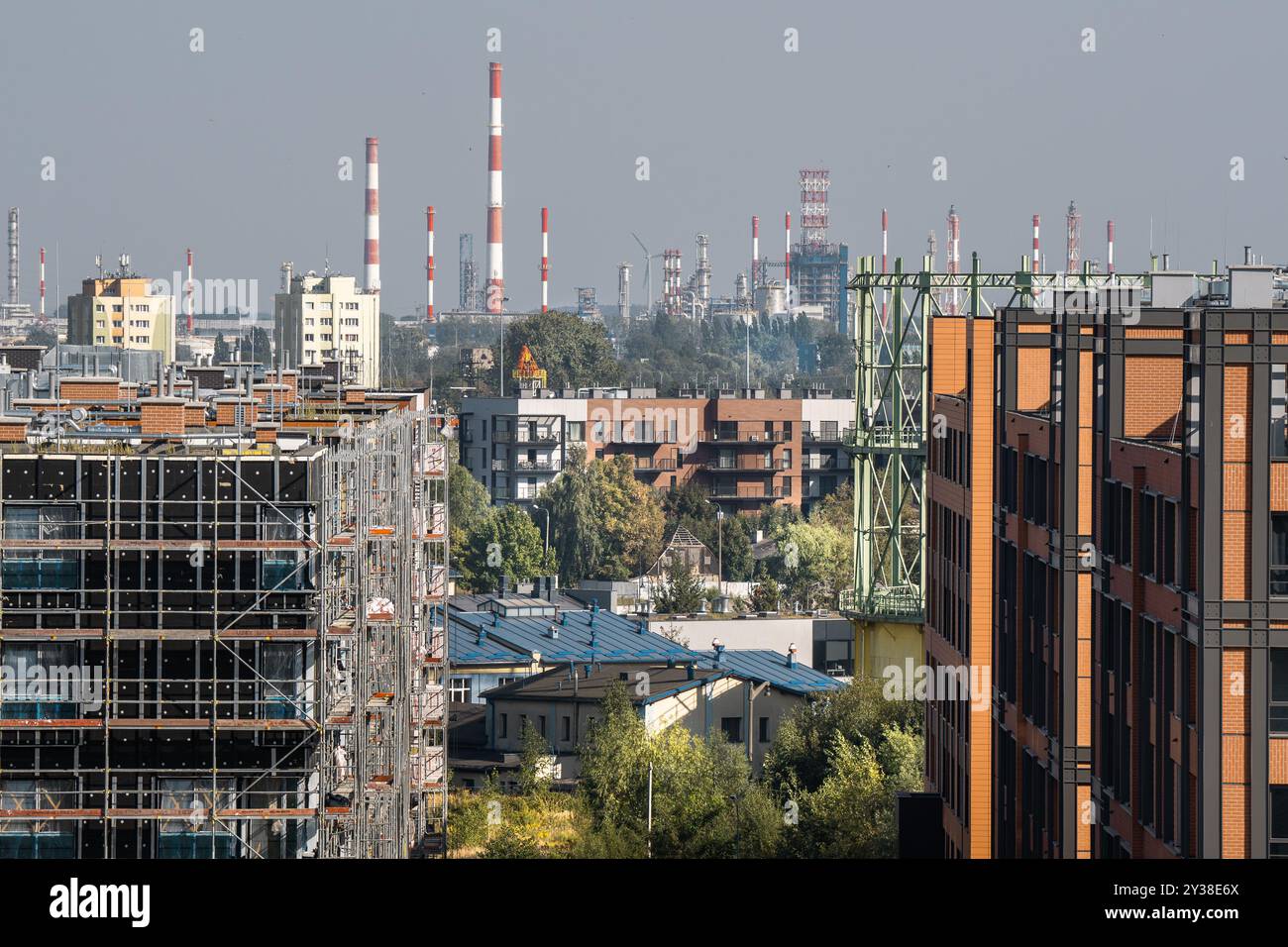 View of the industrial district. Factories and chimneys background ...