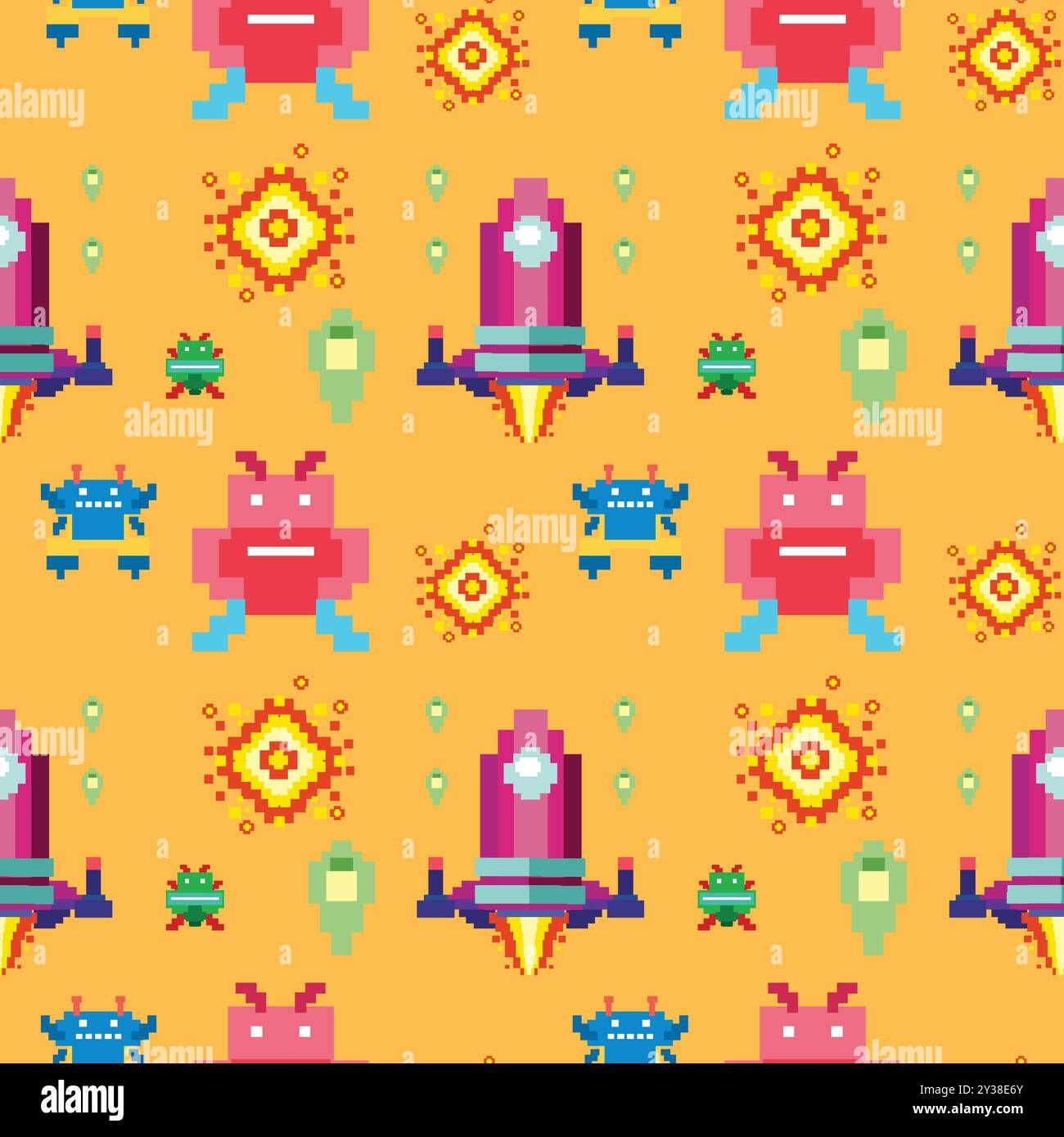 Colorful pixelated space-themed seamless vector illustration Stock ...