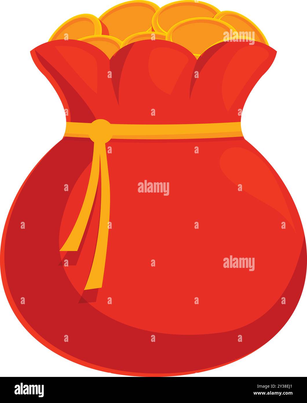 Red money bag overflowing with gold coins representing wealth and ...