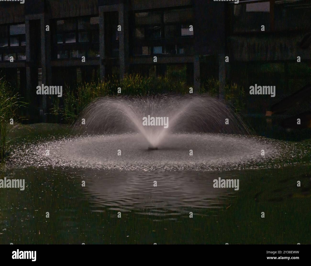 Garden fountain with residential high-rise building Stock Photo - Alamy