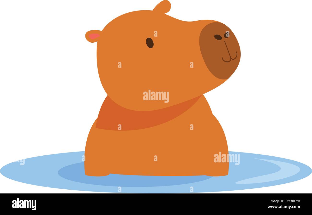 Cute cartoon capybara is partially submerged in blue water Stock Vector ...