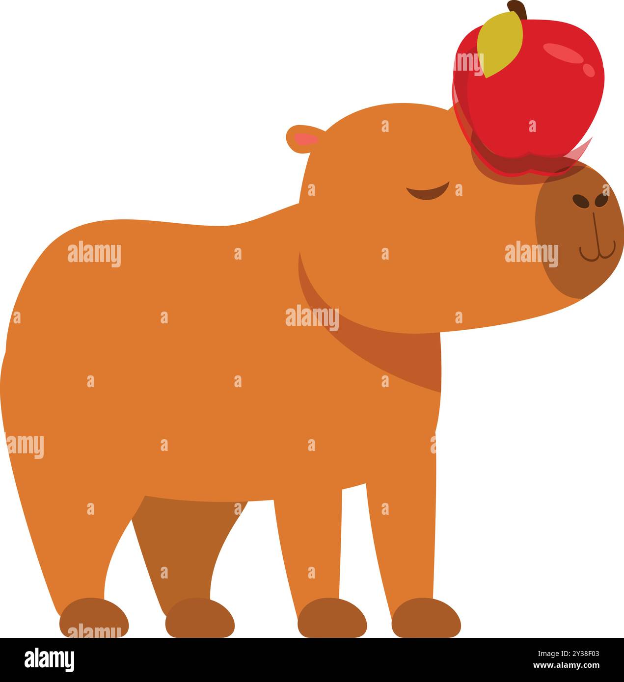 Cute cartoon capybara balancing a red apple on its head Stock Vector ...