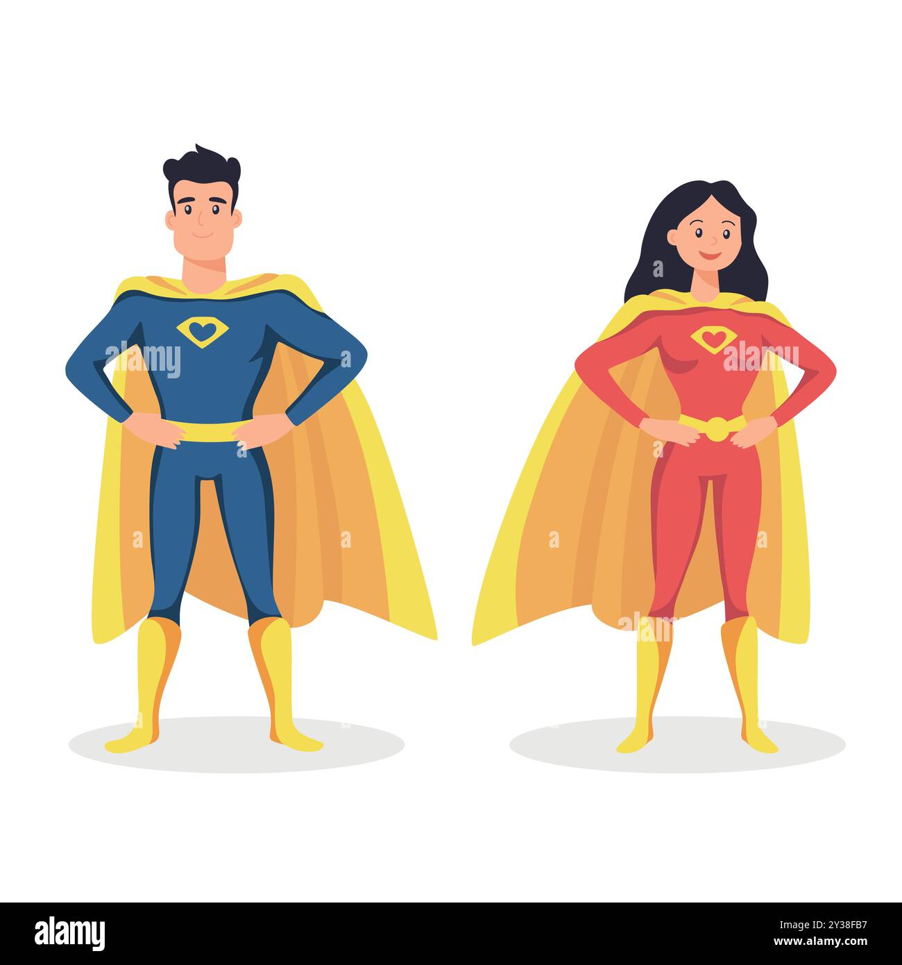 Superhero Couple Illustration. Heroic Man and Woman in Capes, Flat ...
