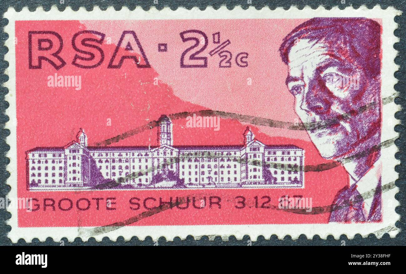 Cancelled postage stamp printed by South Africa, that shows Professor ...