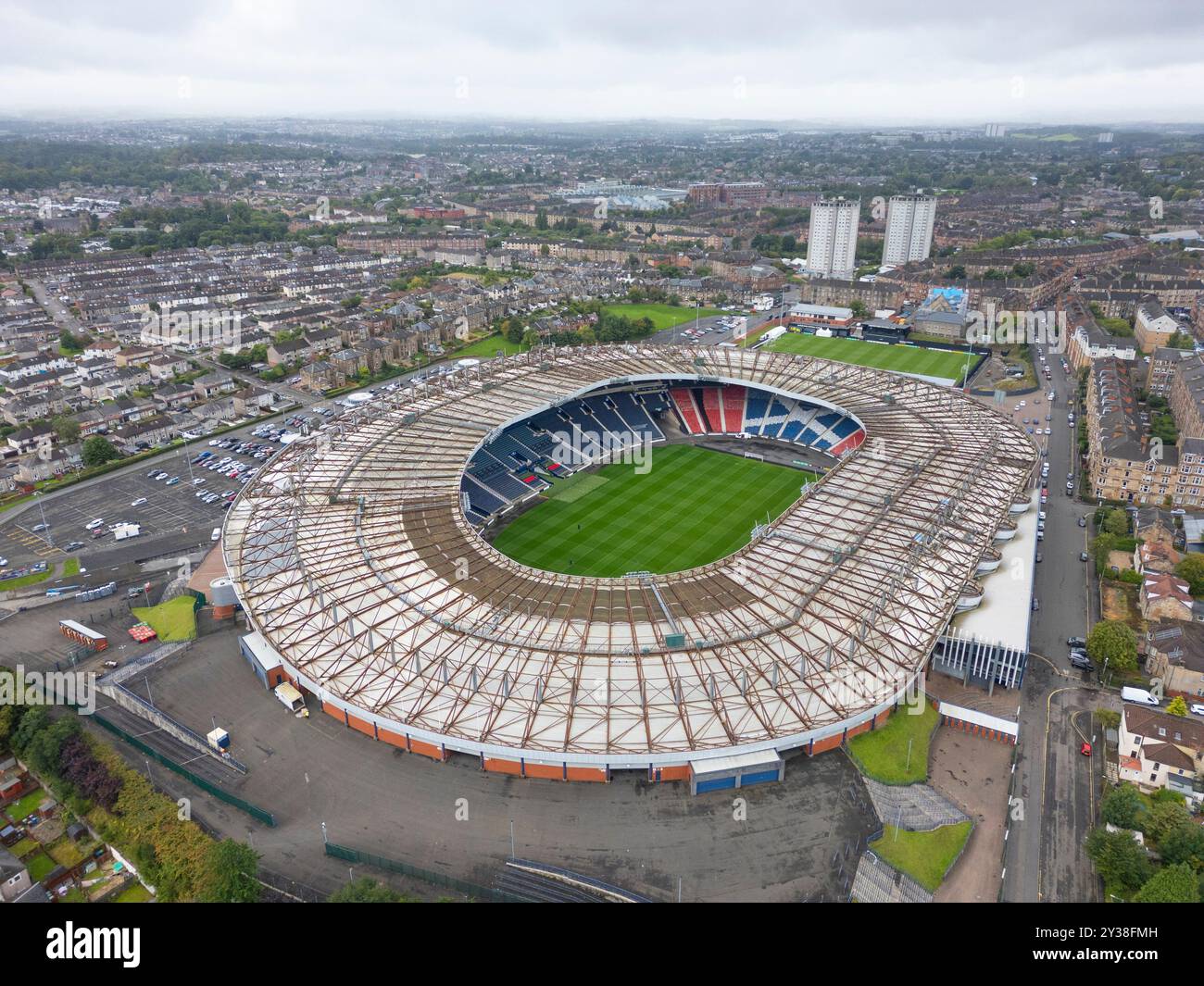 Aerial view from drone of Hampden Park football stadium in Glasgow ...