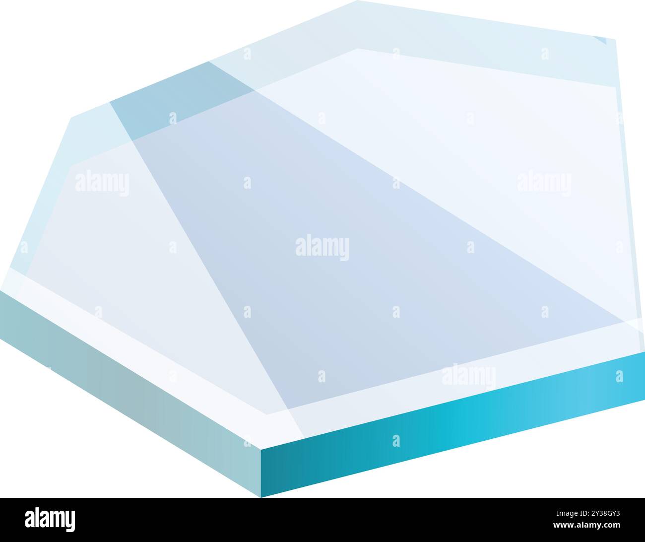 Hexagonal glass platform with a light blue border is being shown at a ...