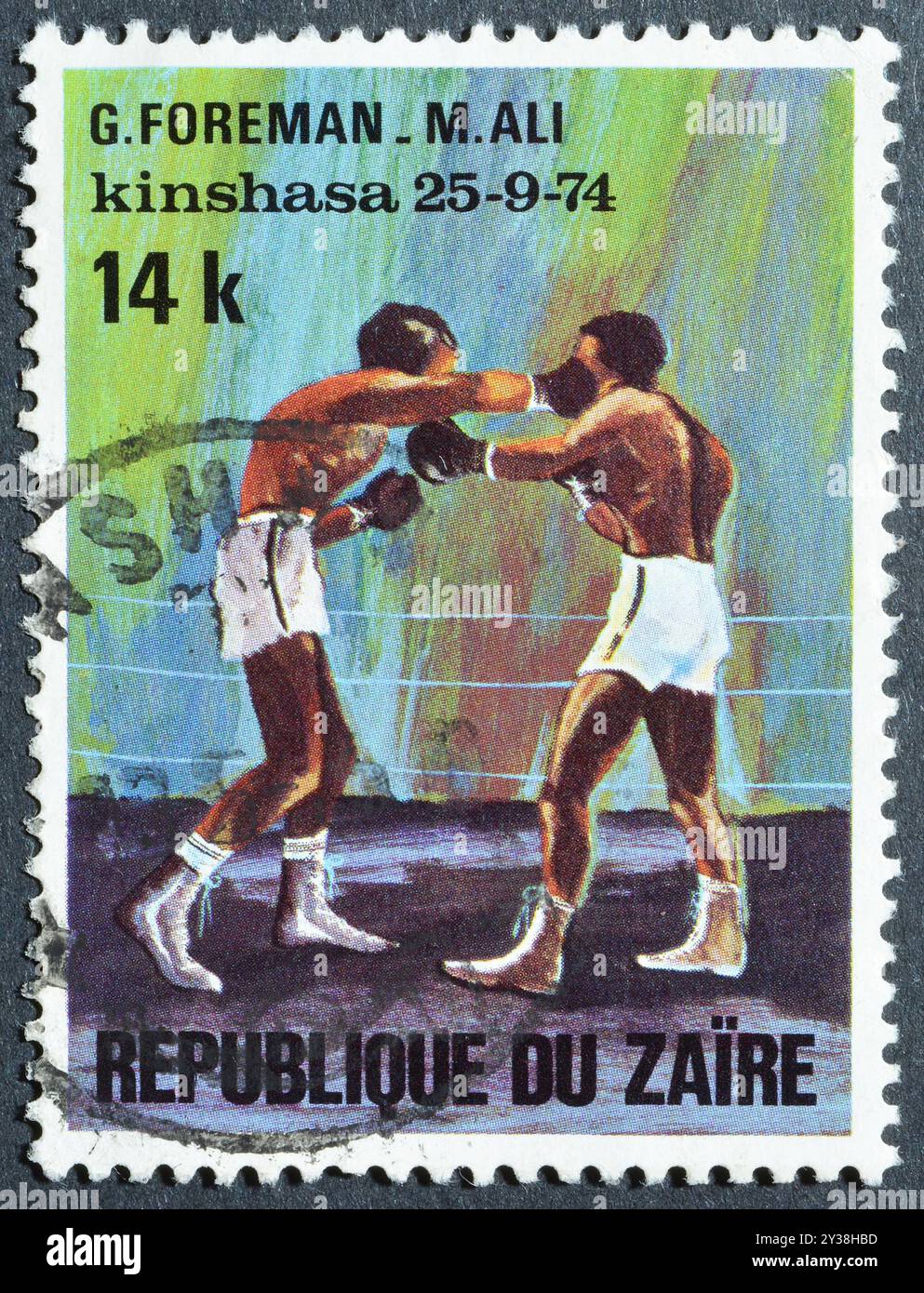 Cancelled postage stamp printed by Zaire, that shows Boxing: George ...