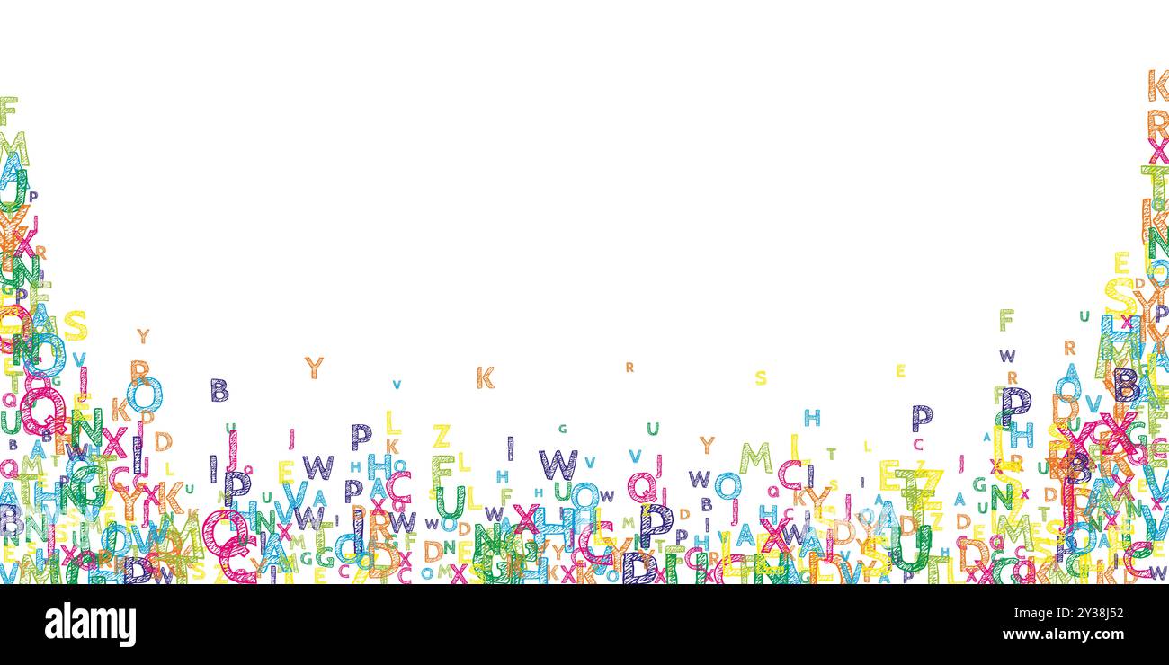 Scattered letters of latin alphabet. Colorful childish floating ...