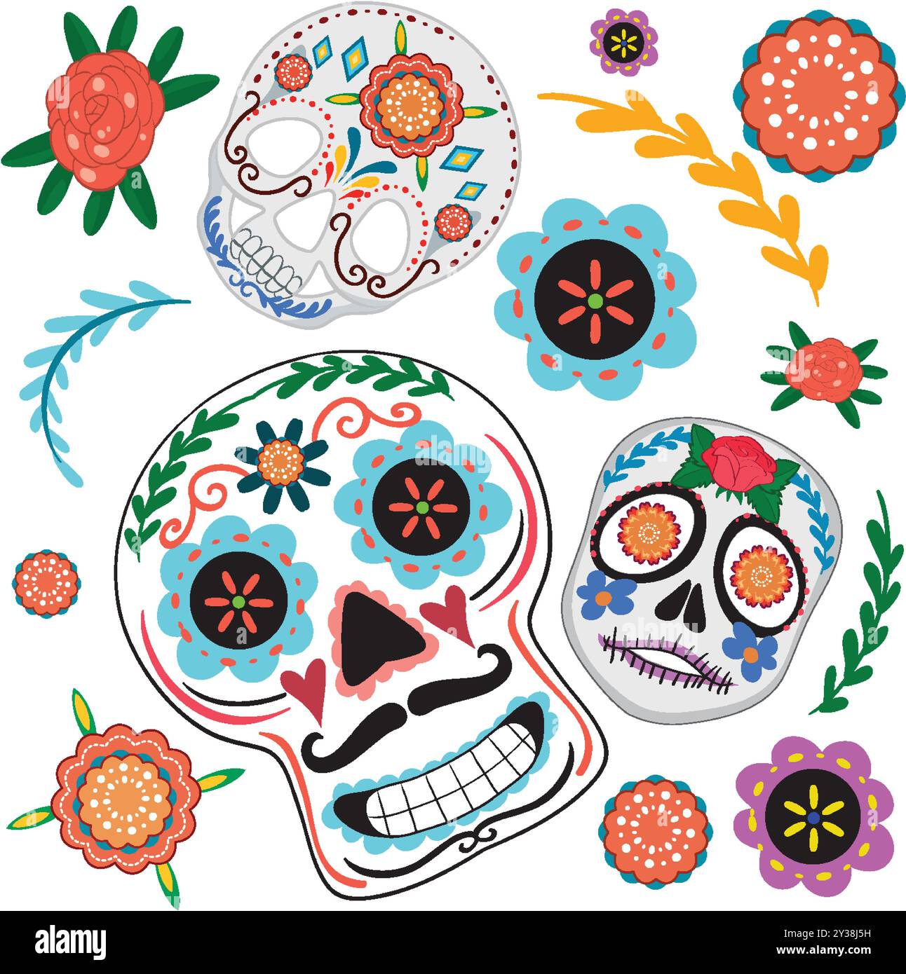 Seamless sugar skulls pattern Cut Out Stock Images & Pictures - Alamy
