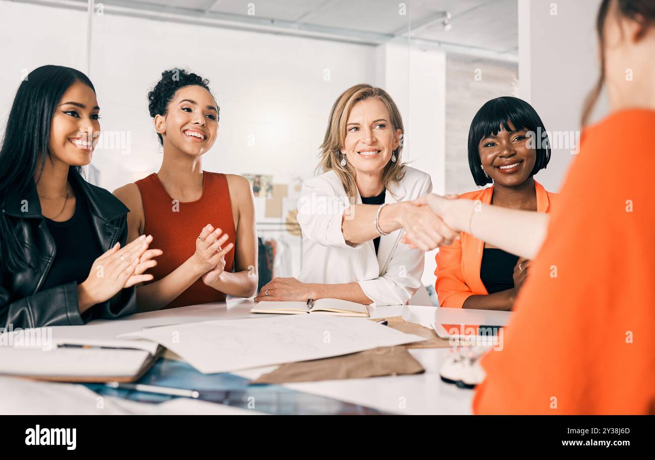 Business people, teamwork and women in meeting, handshake and ...