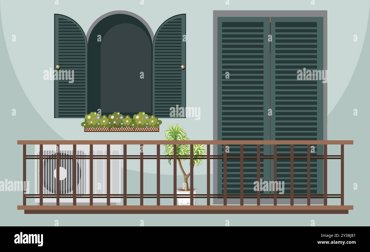 A balcony with plants and shuttered windows Stock Vector Image & Art ...