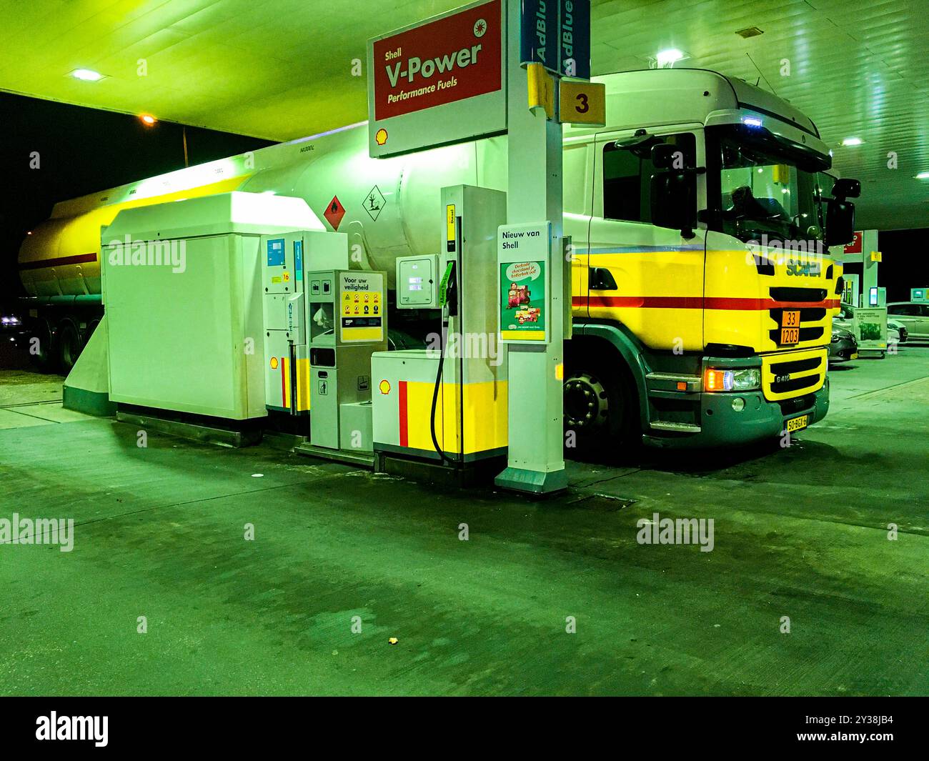 Gas & Fuel Station Alonside Highway A2 at Night. Gas & Fuel Station ...