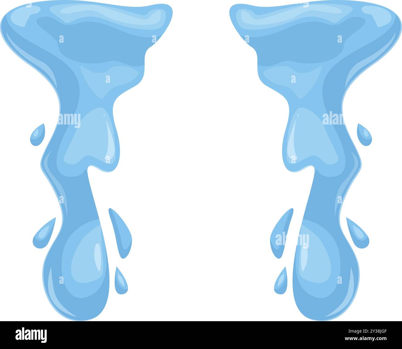 Two cartoon water splashes are flowing downwards, creating drops of water and leaving a trail ...