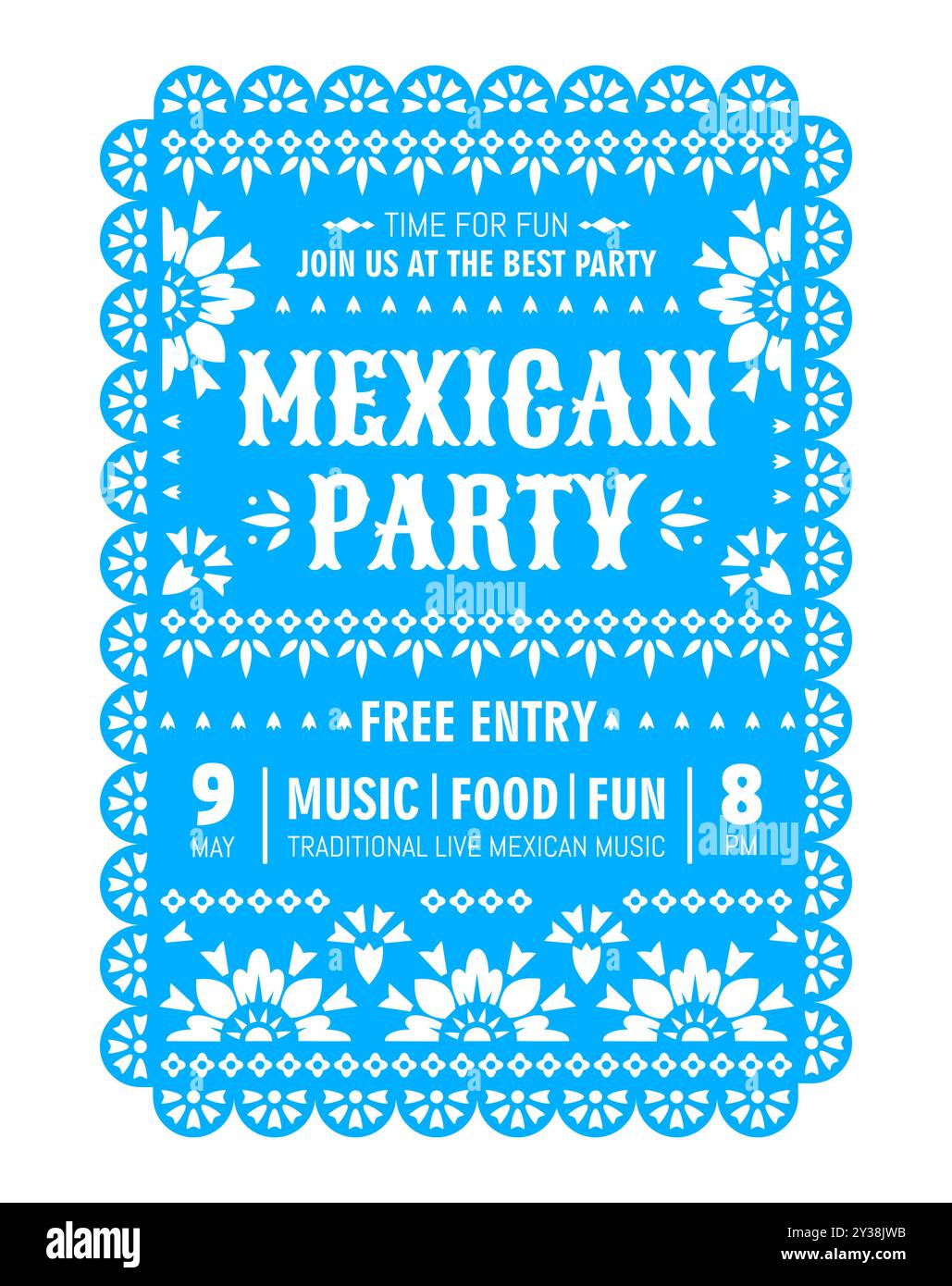 Mexican party paper cut or papel picado flyer for holiday fiesta ...