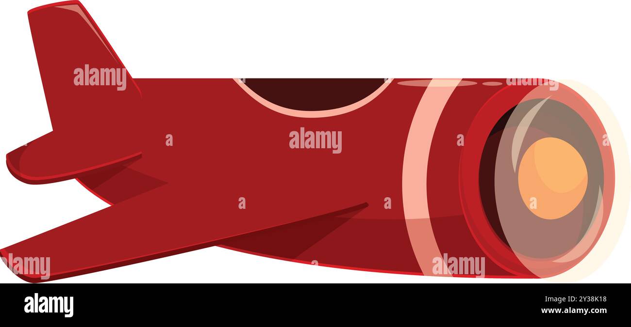 Red cartoon airplane flying in the sky, side view of fast vehicle with ...