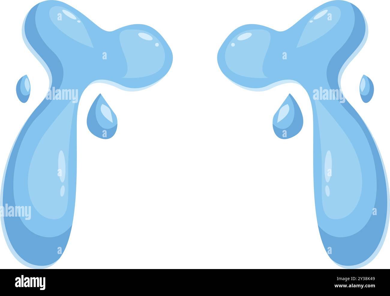 Two cartoon water splashes are dripping down forming puddles of water ...