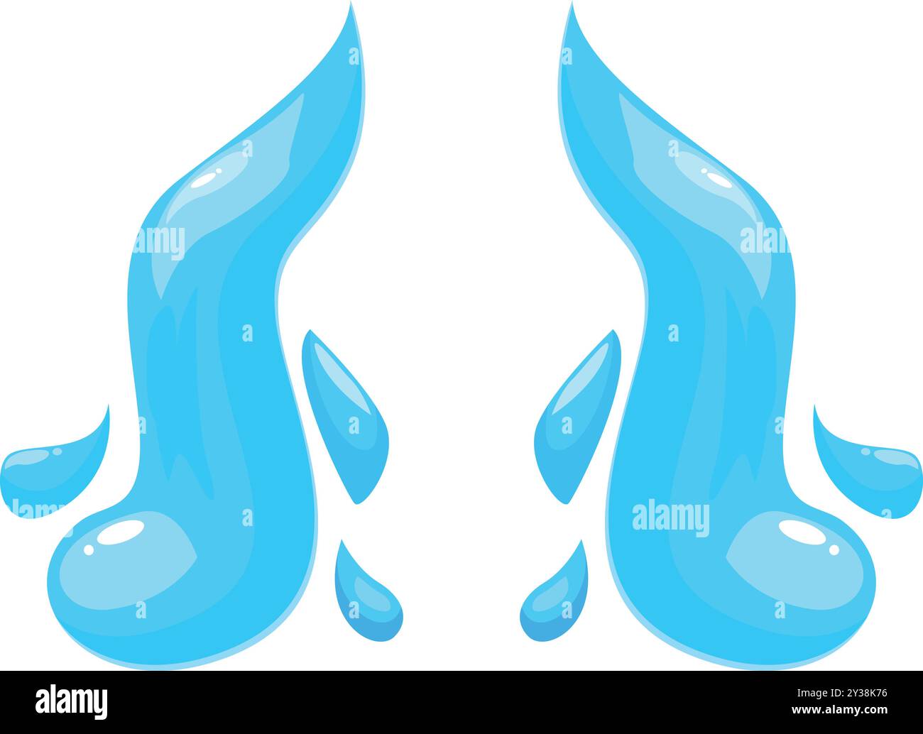 Two cartoon style blue splashes of water flowing downwards with little ...