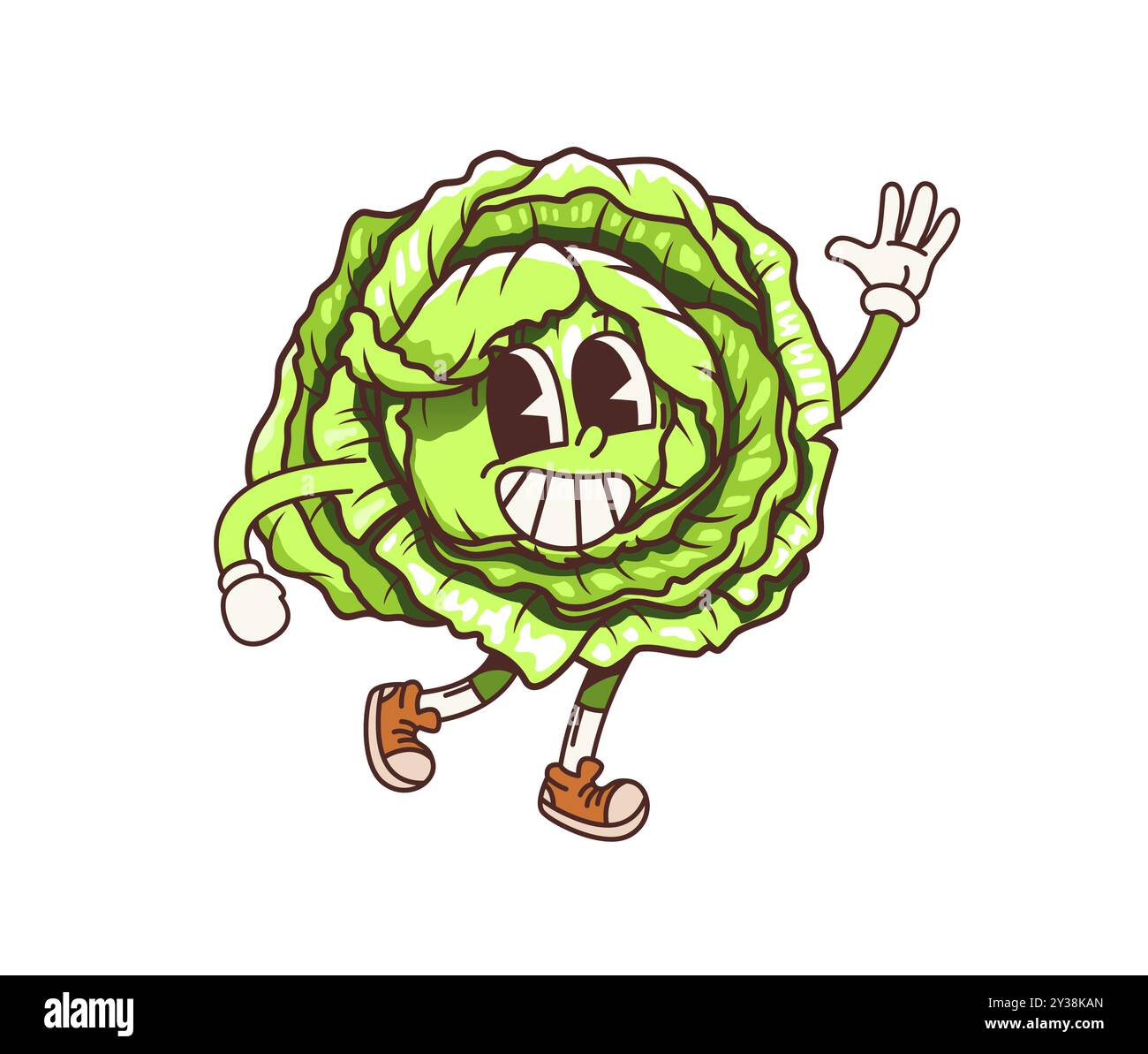 Cartoon groovy cabbage vegetable character with a big, friendly smile ...
