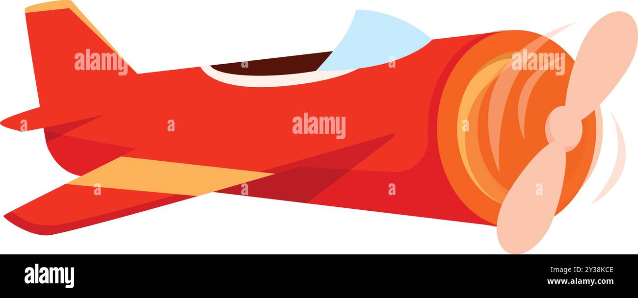 Cartoon style illustration of a red airplane with propeller spinning ...