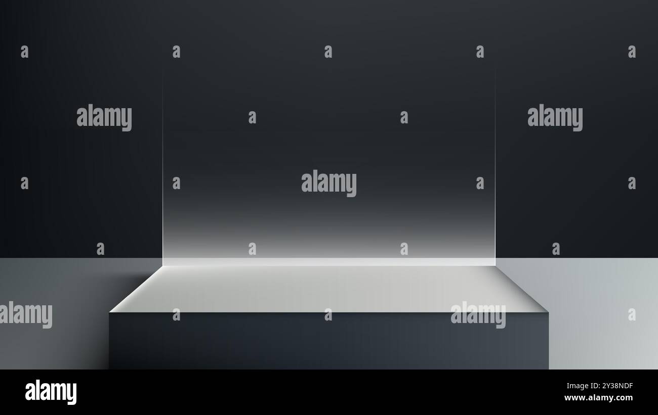 Minimalist 3D White Podium with Translucent Glass Panel on Dark ...