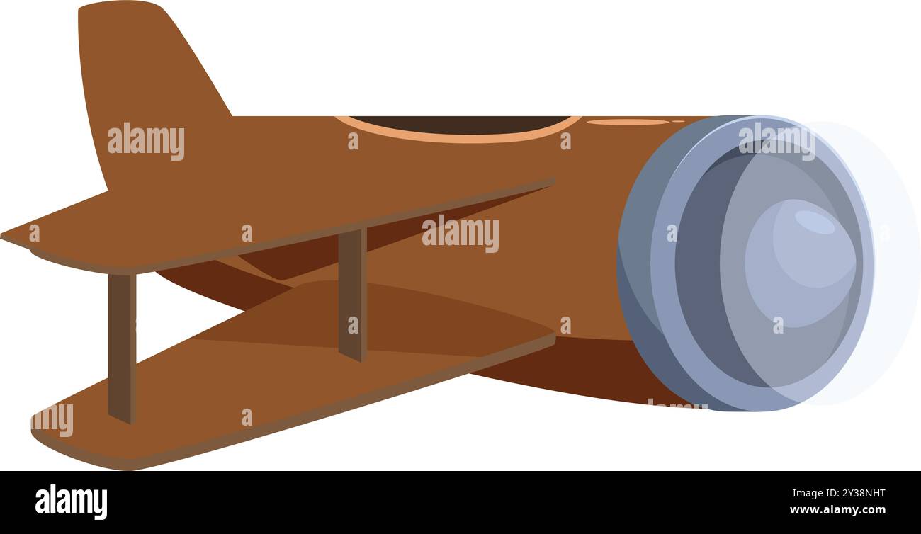 Cartoon biplane flying in the sky, side view of vintage plane with ...