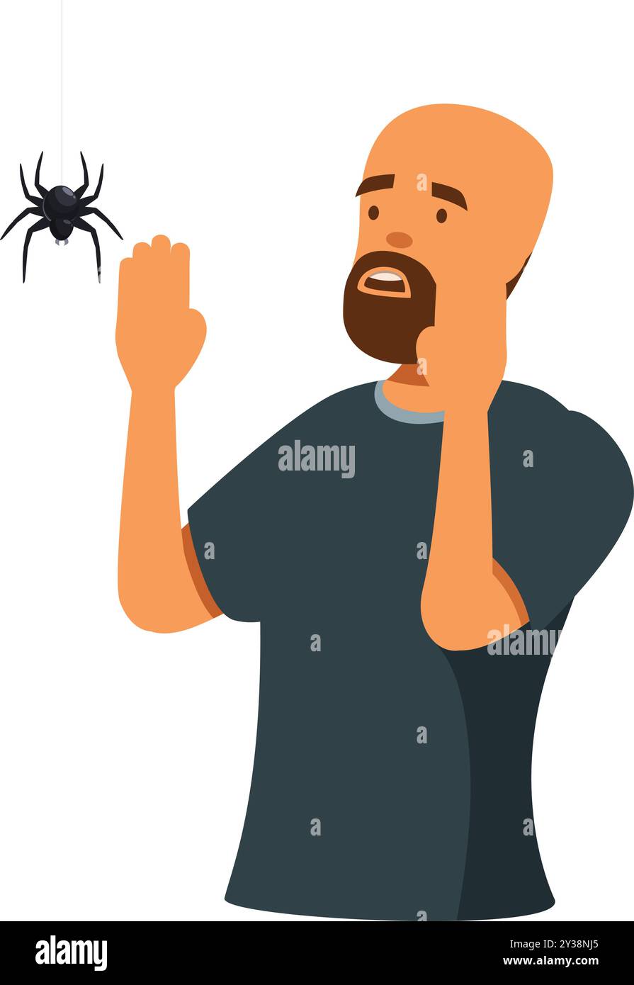 Man looking scared while raising his hands in reaction to a black ...