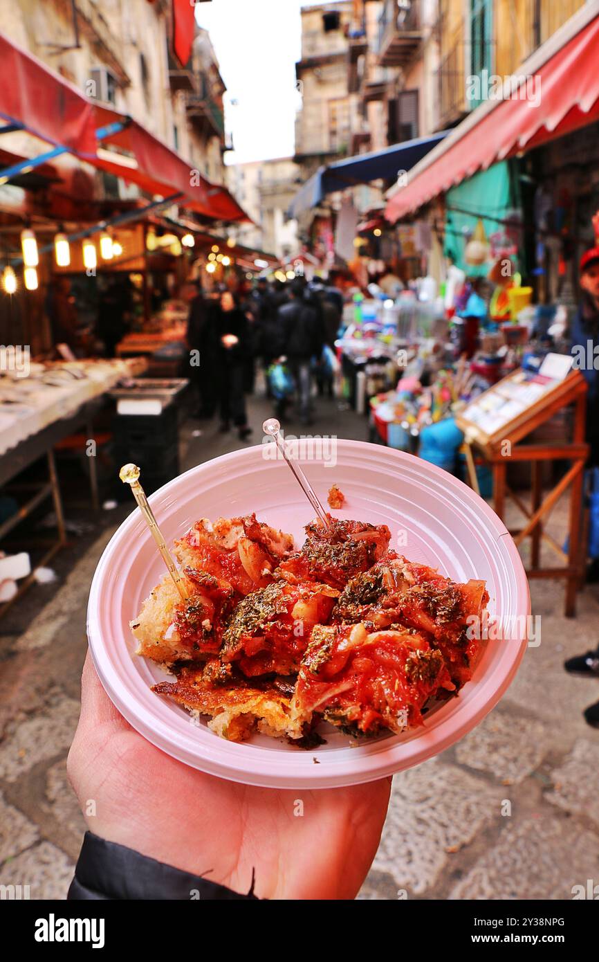 Palermo, Sicily, Italy. A traditional sicilian food bought in Ballarò ...