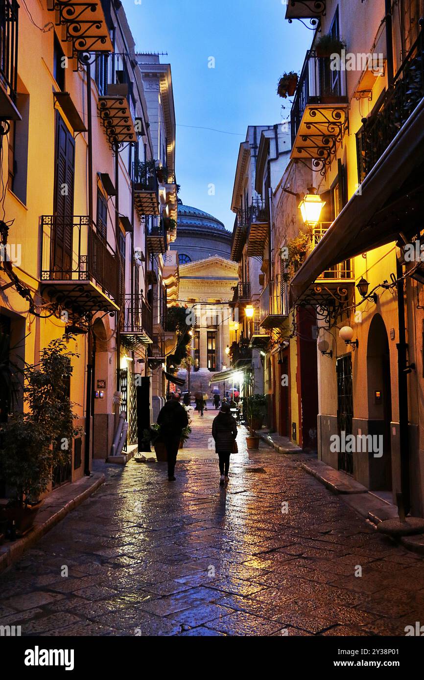Palermo, Sicily, Italy. Nightlife in the old town in the neighborhood ...