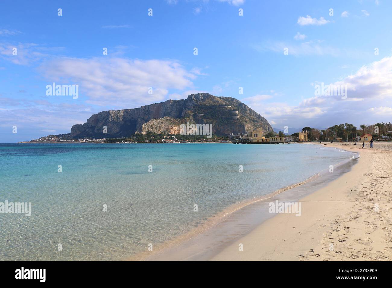 Palermo, Sicily, Italy. View of Mondello beach, in background monte ...