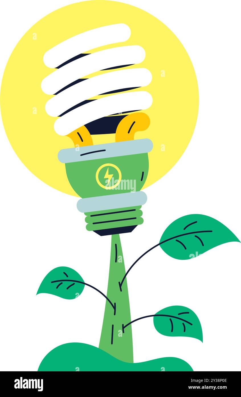 save energy electric lightbulb with green leaves Stock Vector Image ...