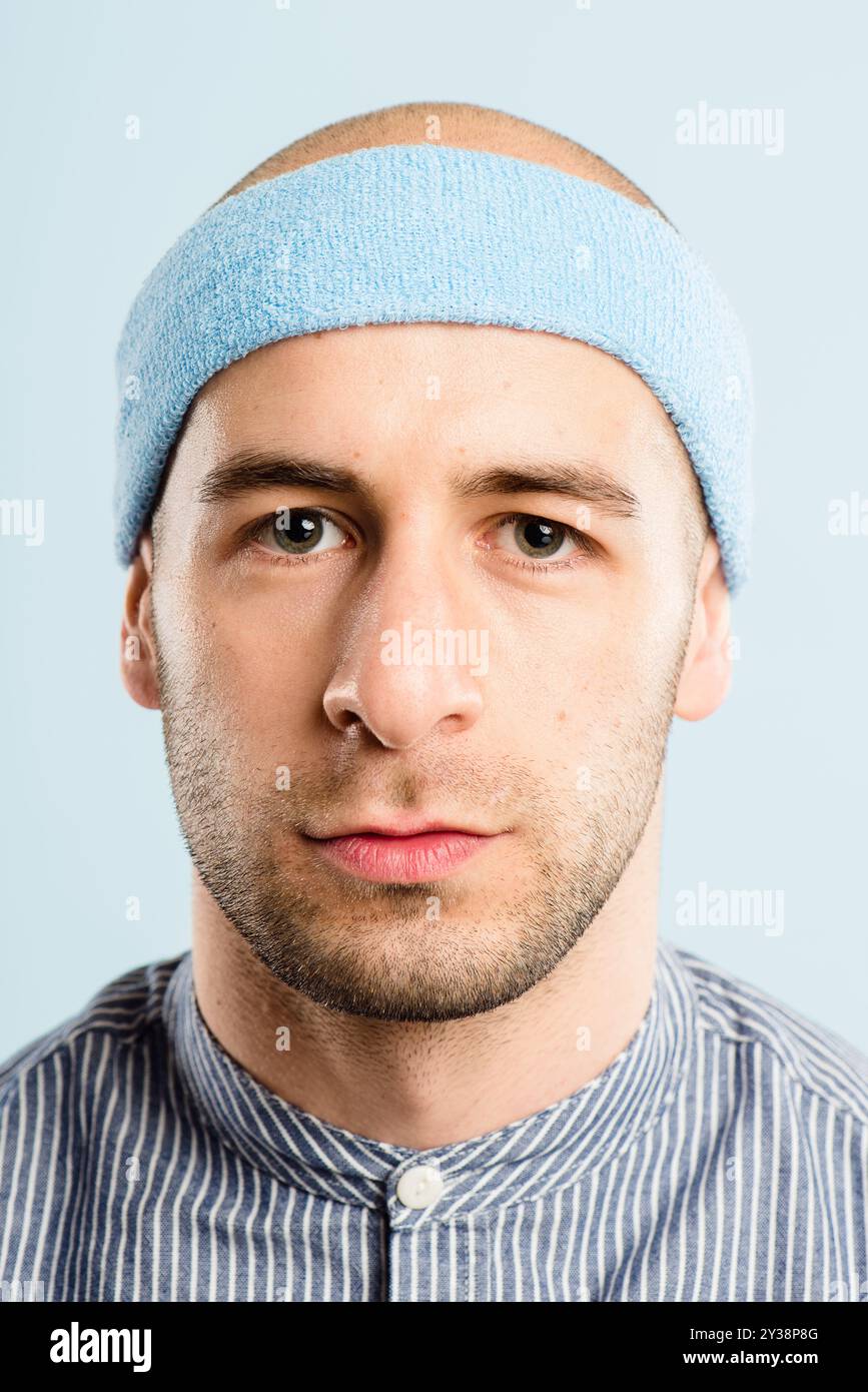Vintage, exercise and portrait of man with headband, serious and ...