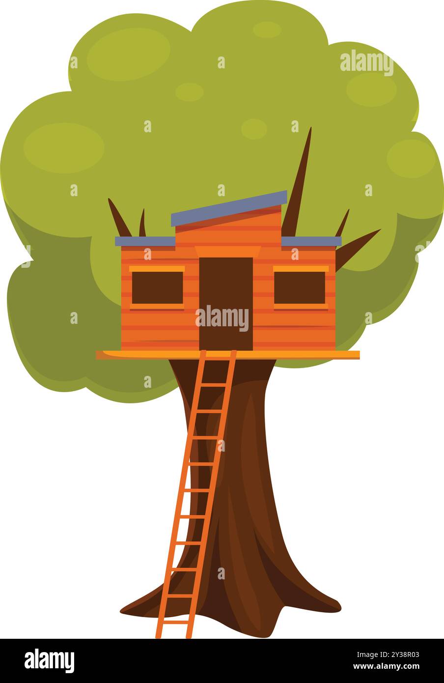 Cartoon tree house with ladder, windows and doors, perfect for topics ...