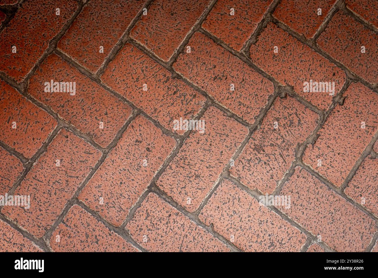 Textured red brick pavement featuring a herringbone pattern in a sunny ...