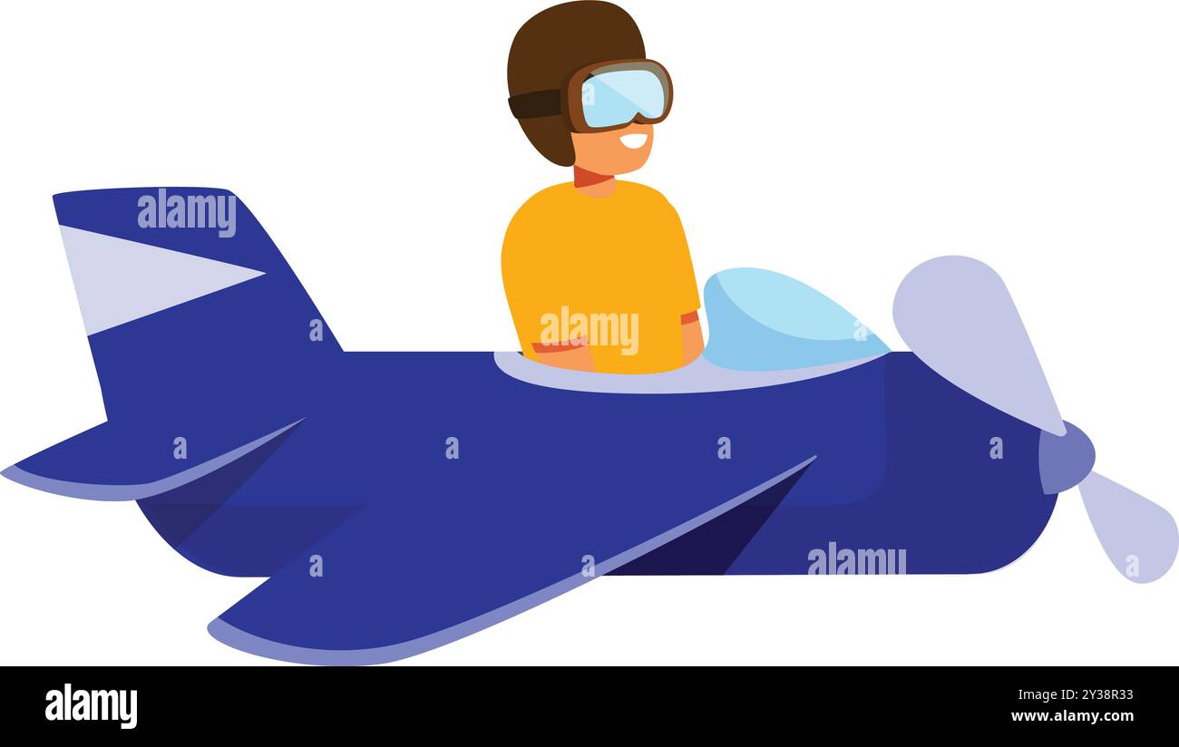 Young pilot is flying a plane while wearing goggles and smiling Stock ...