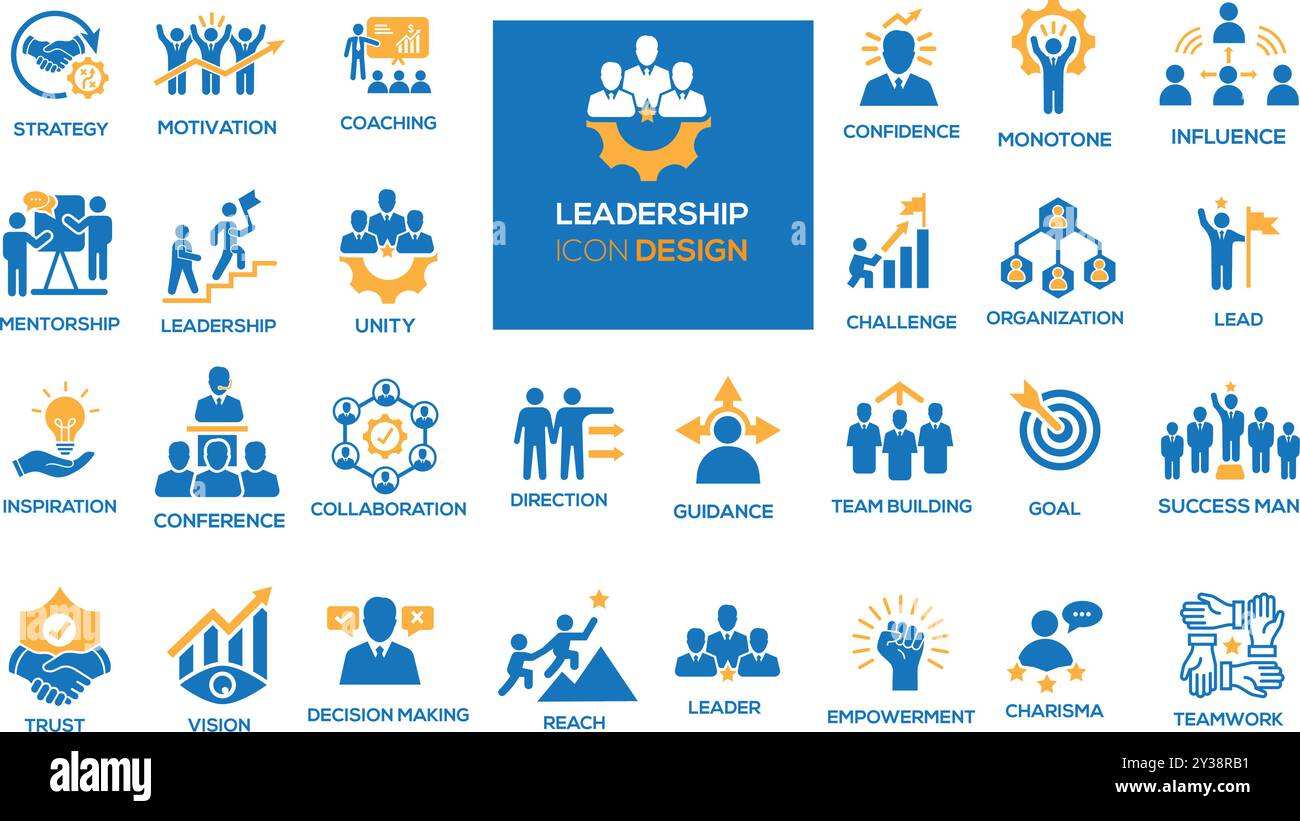 Leadership related Icon set design. ORGANIZATION, STRATEGY, MOTIVATION ...