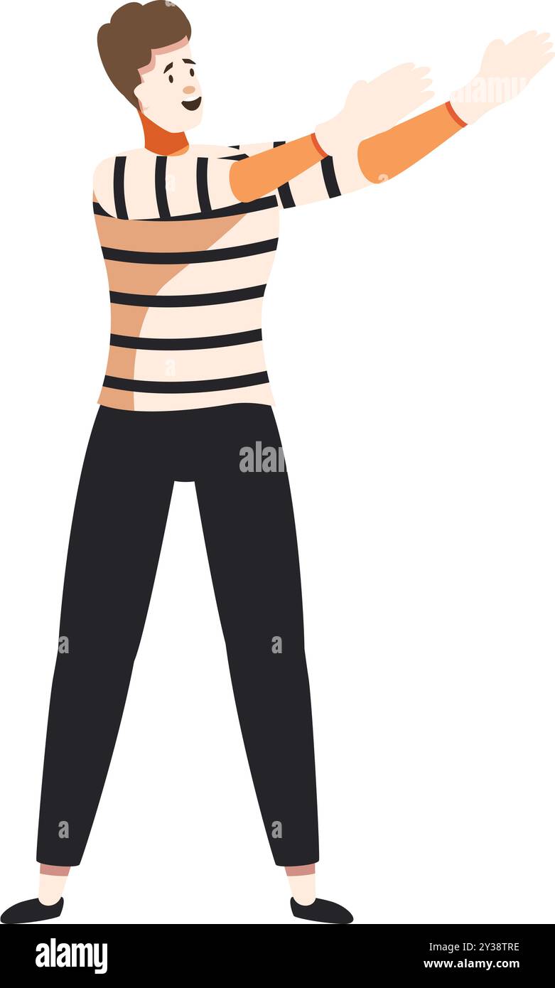 Male mime artist wearing traditional makeup and costume is gesturing ...