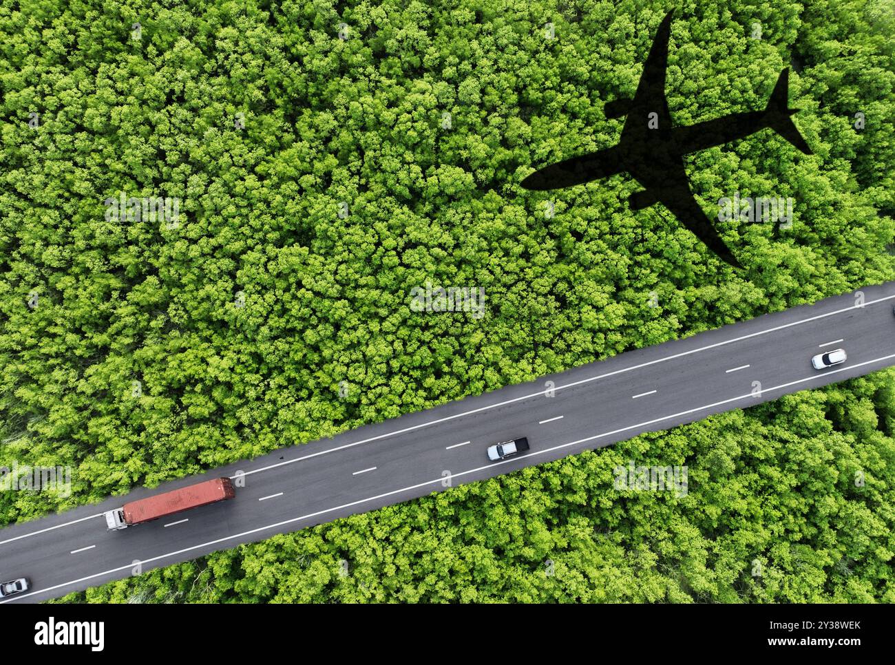 Sustainable transport. Aerial view of eco-friendly vehicles on highway ...