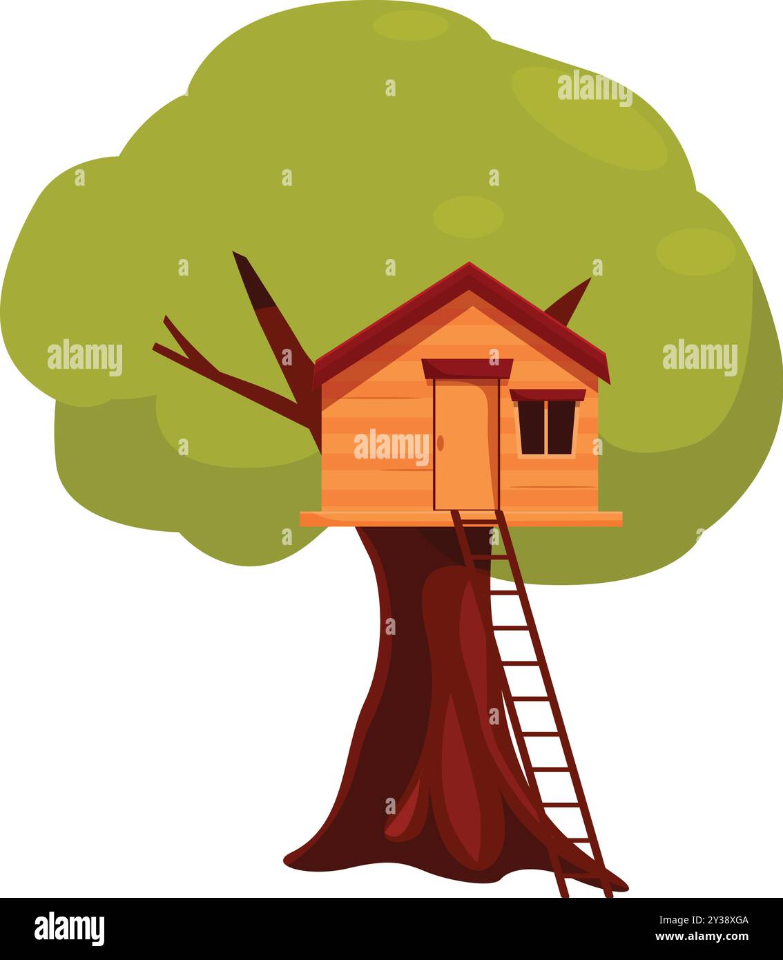 Cartoon tree house with ladder and green tree crown Stock Vector Image ...
