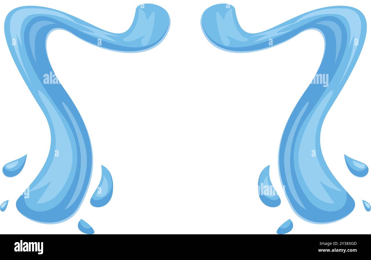 Two cartoon water splashes forming a symmetrical shape with drops on a ...